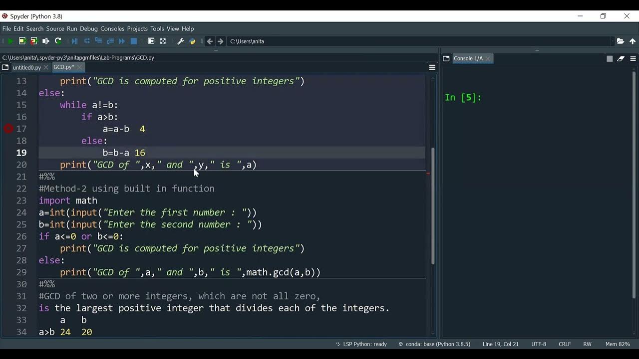 Greatest Common Divisor Python Code Youtube
