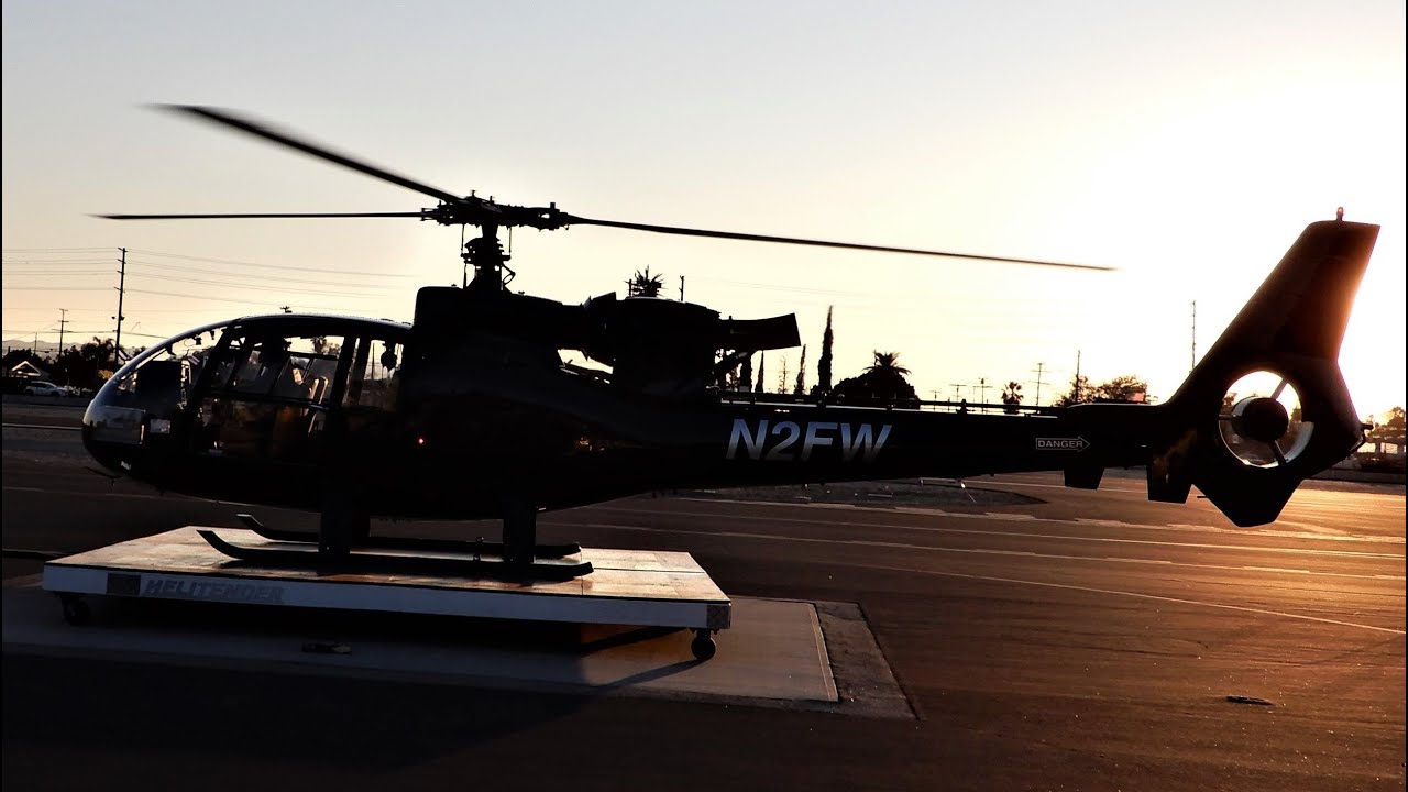 SA.341 Gazelle Start-Up & Takeoff From Helipad "Sunset Departure" N2FW ...