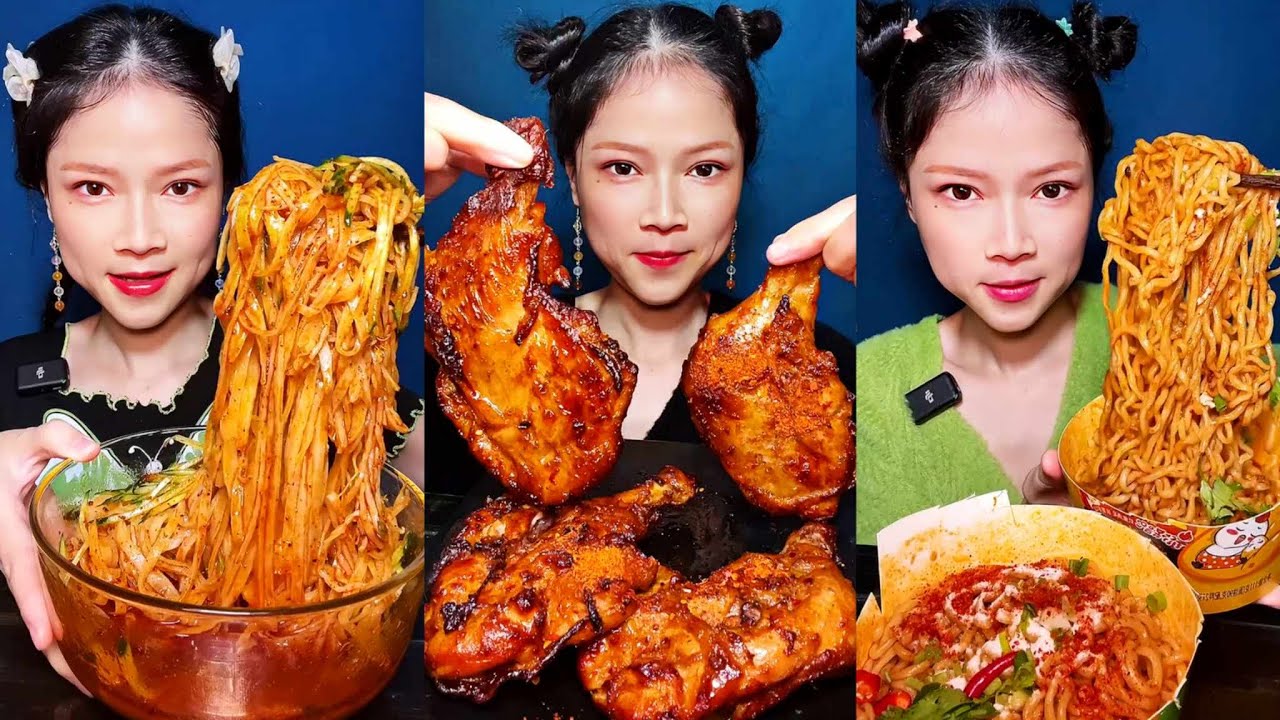 ASMR Eating Spicy Noodles And Spicy Chicken | ASMR FOOD NOODLES SPICY ...