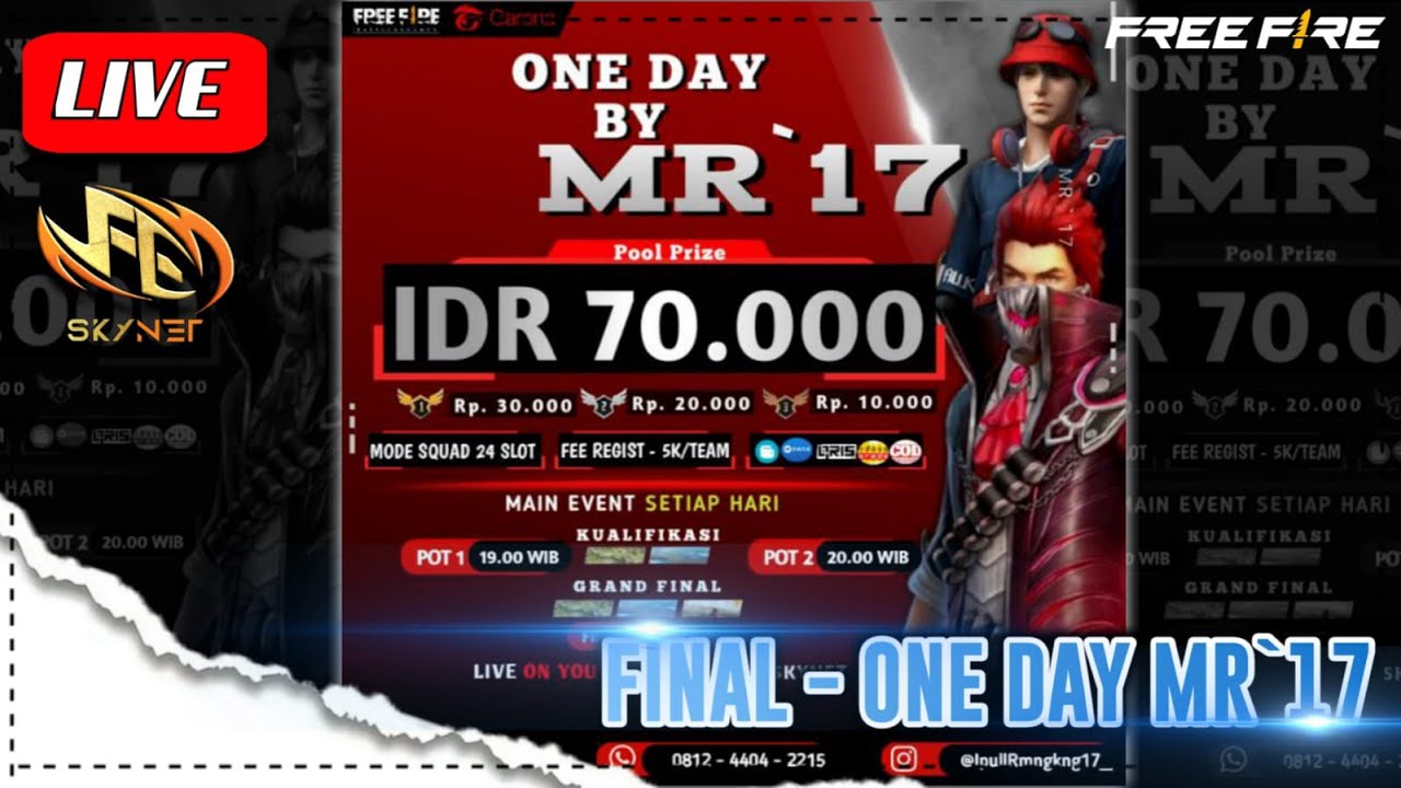🔴LIVE FINAL ONE DAY BY MR 17 - 8 MEI - 3 MATCH - FREE FIRE MAX - YouTube