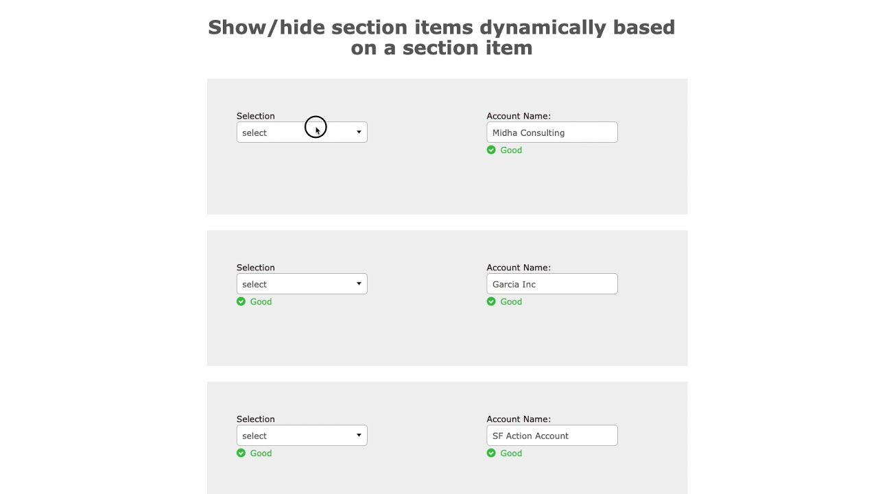 Show/hide section items dynamically based on a section item - YouTube