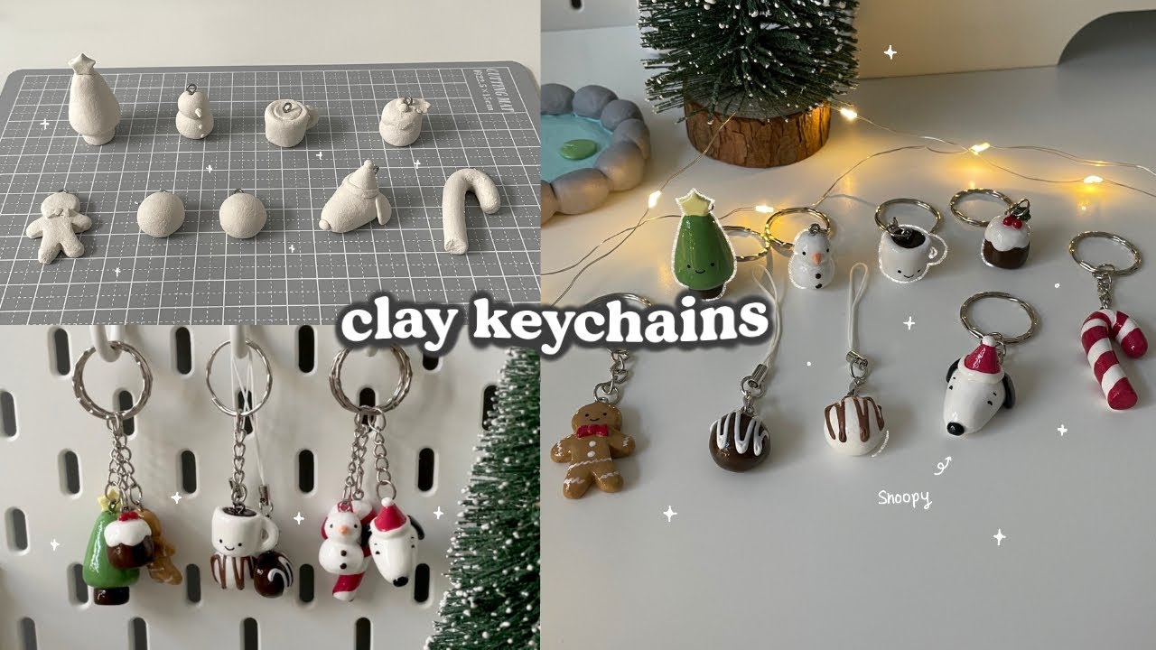 how to make air dry clay keychains 🌲 ️ (no bake, jellycat & snoopy ...