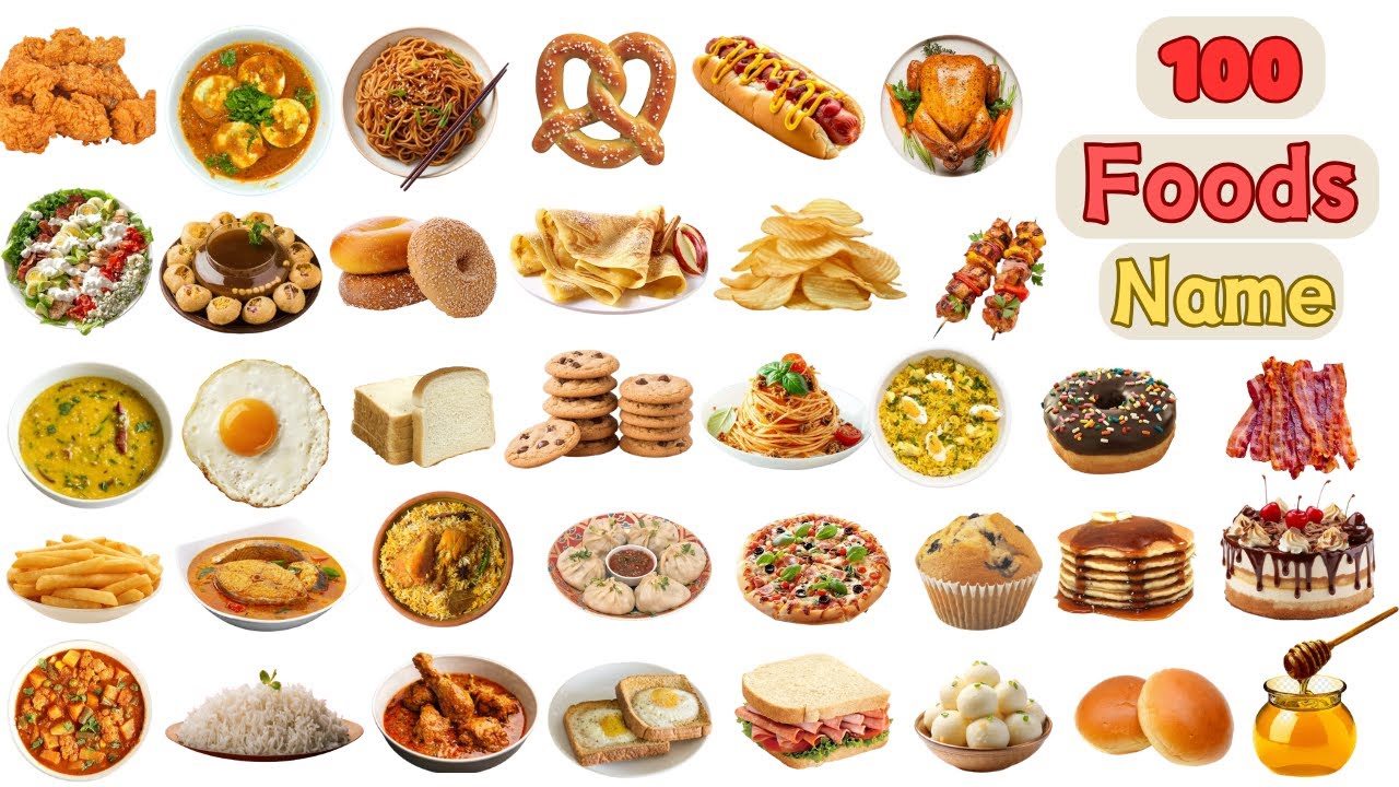 Foods Vocabulary | Learn 100 Foods or Dishes Names in English with ...