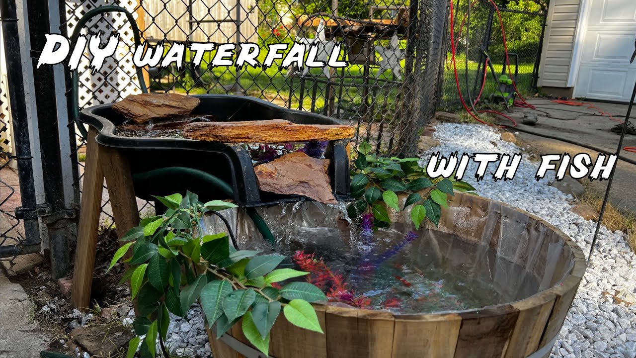 How To Make a flower pot waterfall with fish and live plants - YouTube