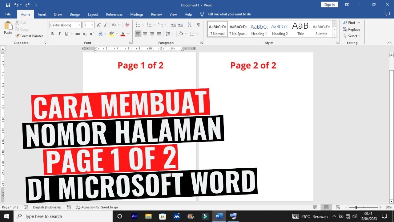 Cara Membuat Nomor Halaman Page 1 of 2 di Microsoft Word - YouTube