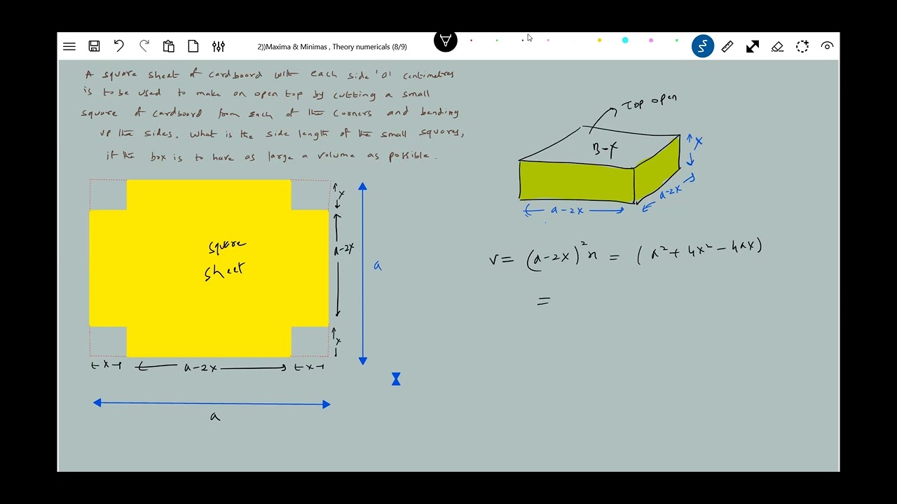 30) Physics | Basic maths class 11 | Maxima volume of a box, with ...