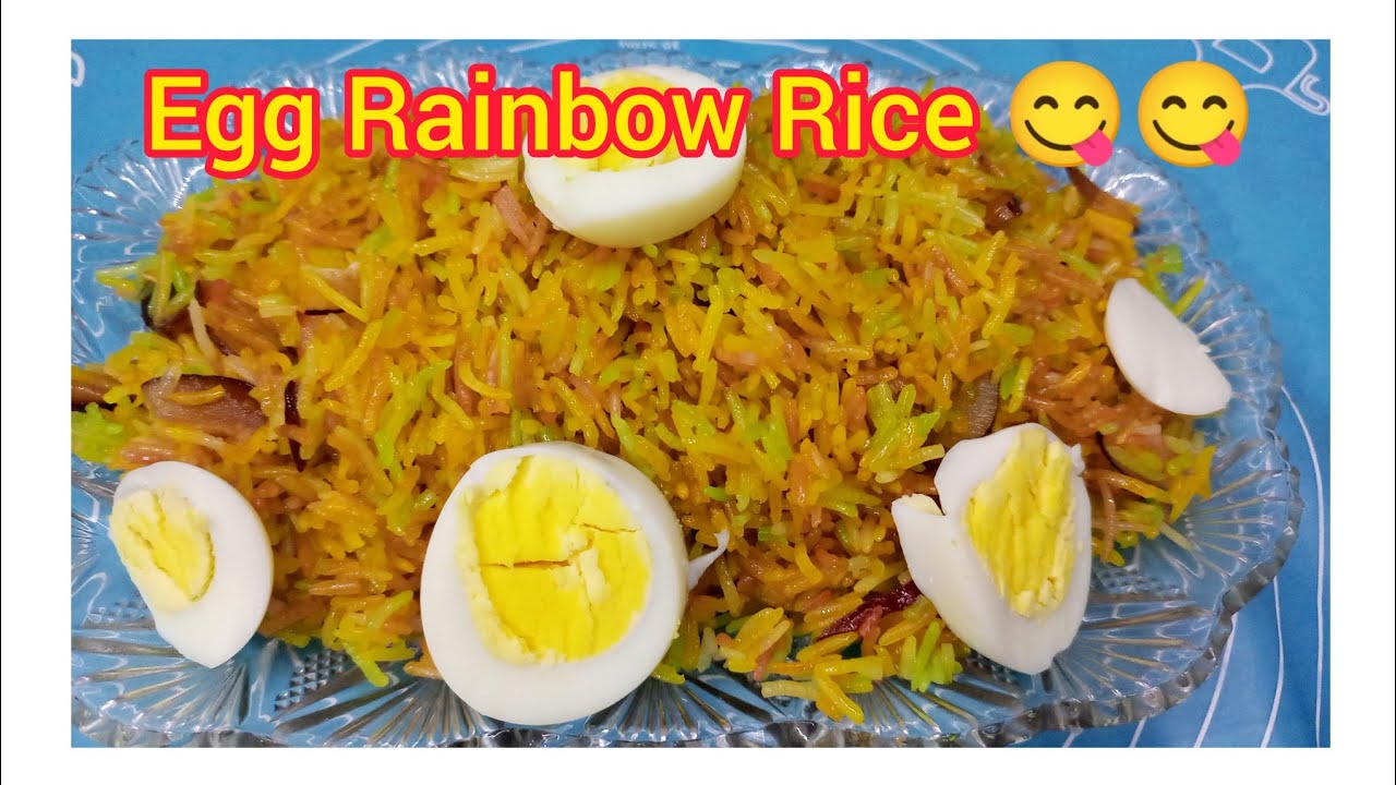 Egg Rainbow Rice Recipe) Yummy colour full rice) sweet dish rice ...