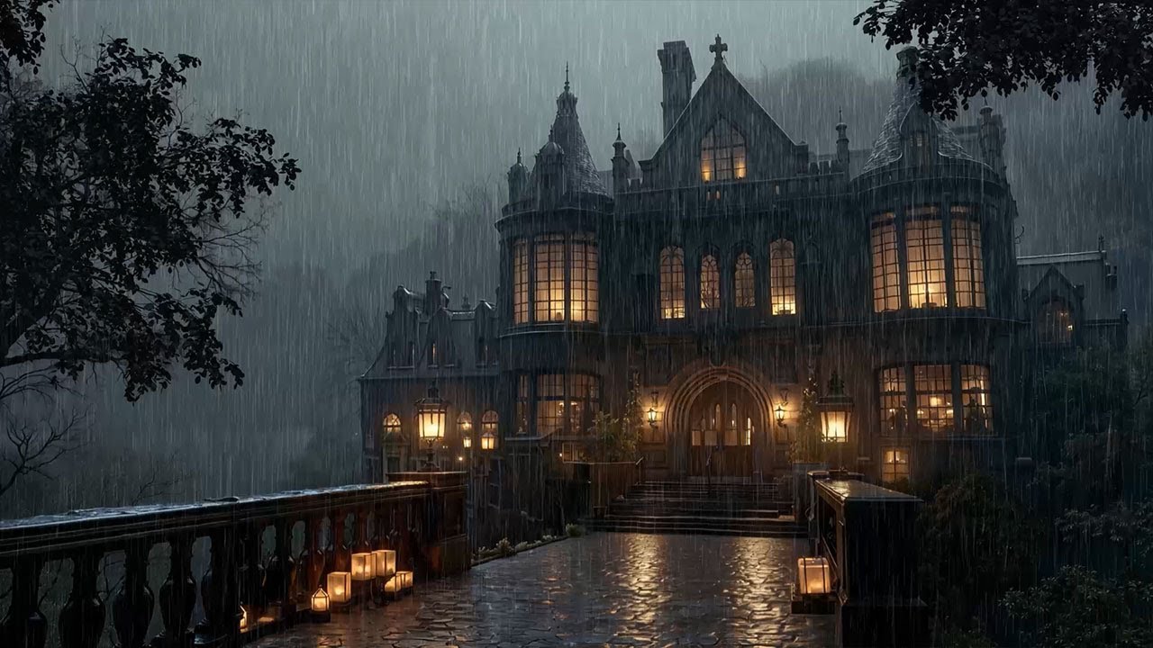 Lonely Rain Gothic Estate at Night | Dark Academia Music for Reading ...