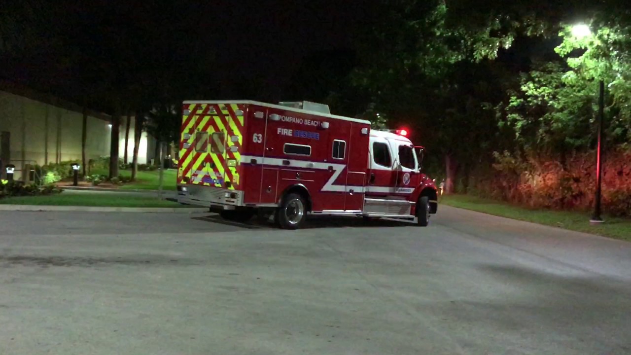 POMPANO BEACH FIRE RESCUE PARAMEDICS UNIT 63 RESPONDING FROM QUARTERS ...
