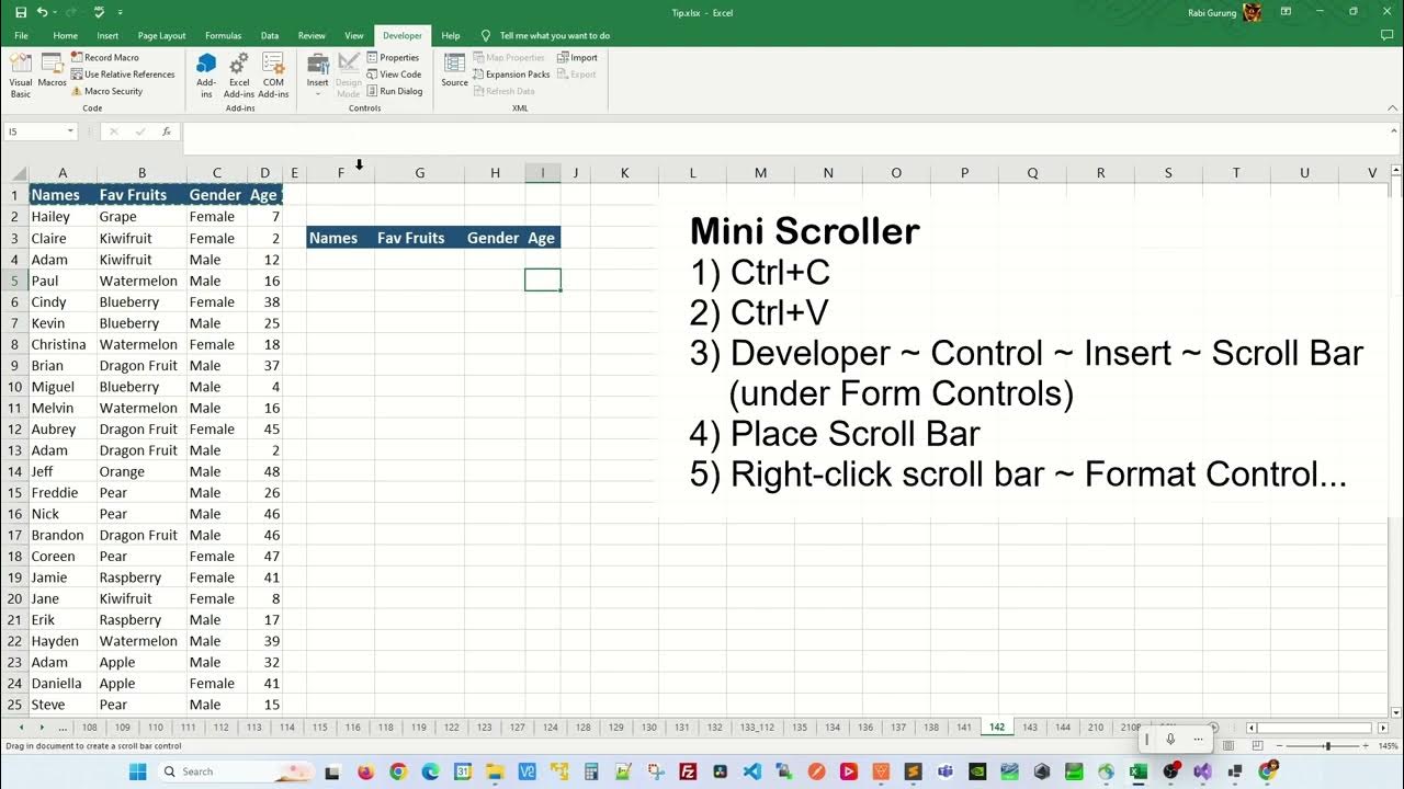 Mini Scroll Bar Widget - Excel Tips and Tricks - YouTube