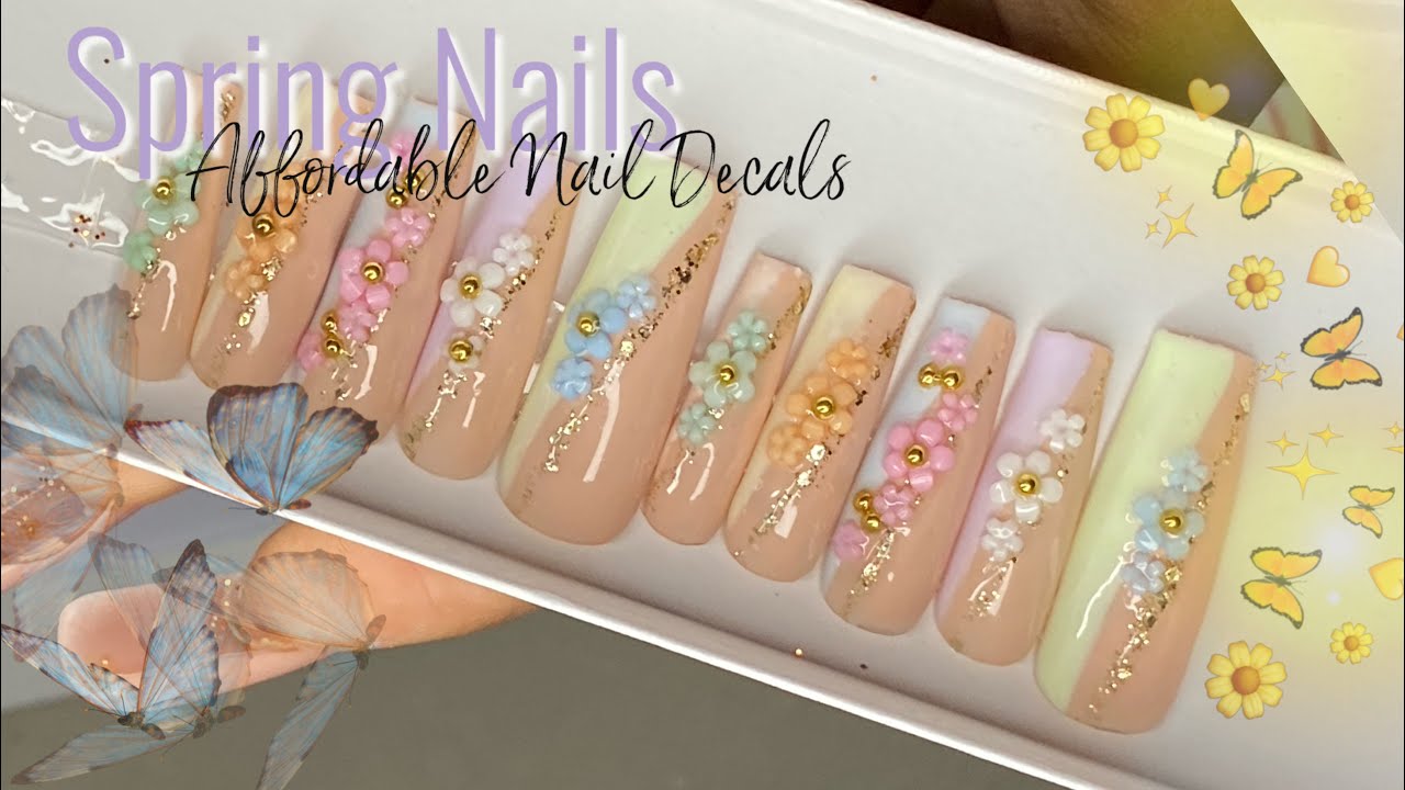 Spring flower nail set | Press on nails - YouTube