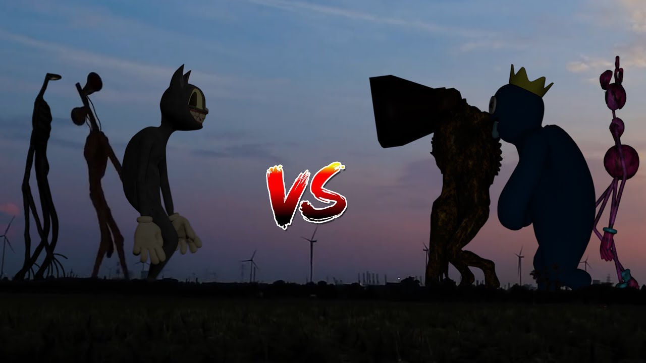 Siren Head, Light Head & Cartoon Cat VS Megahorn, Blue (Rainbow Friends ...