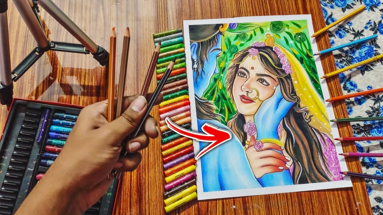 Cute Radha Krishna Drawing with colour pencils 🥰 || ( part 2 ) step by ...