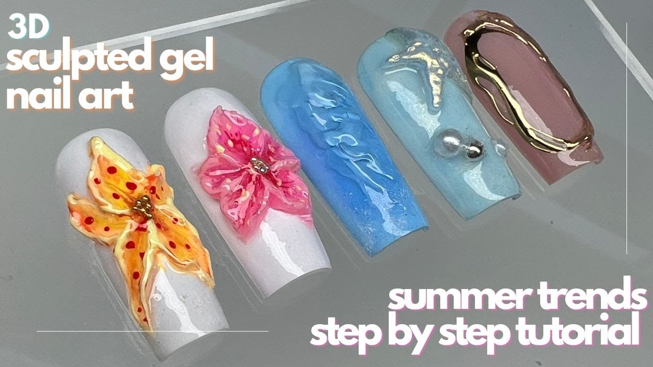 Step by step tutorials: 3D gel sculpted nail art, orchid flower nails, easy isolated chrome ...