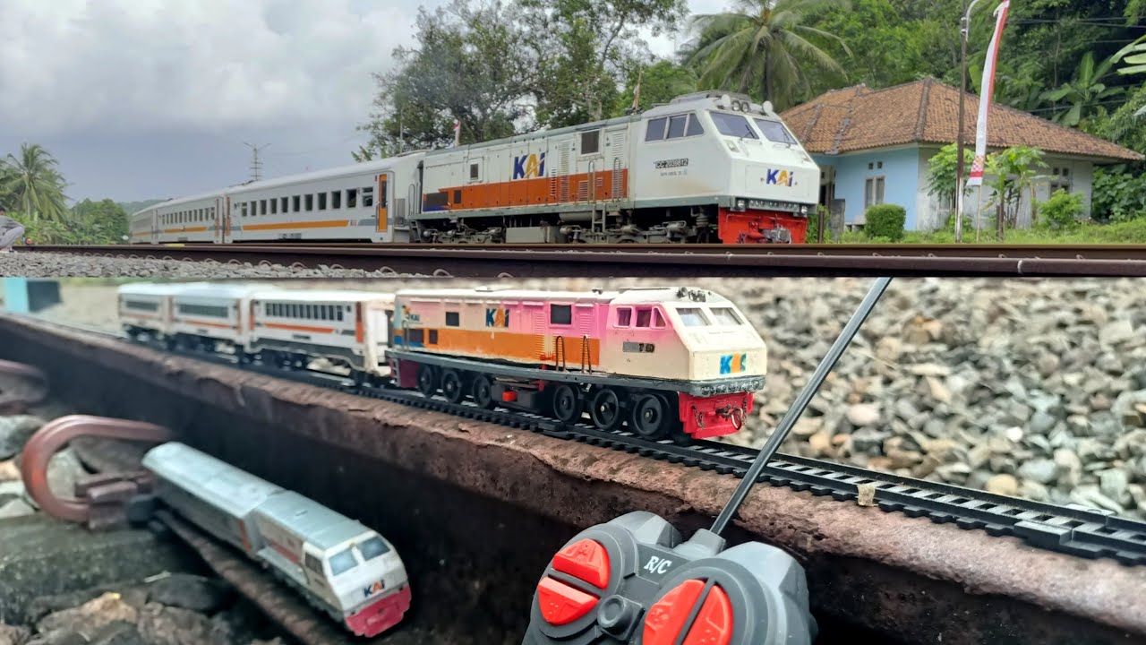 Kereta api cc 203 Rc berjalan di rel kereta api sungguhan,mainan kereta ...