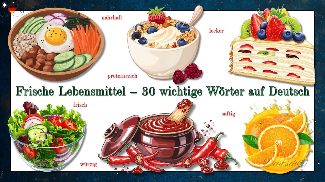 Frische Lebensmittel – 30 wichtige Wörter auf Deutsch | Fresh Food – 30 ...