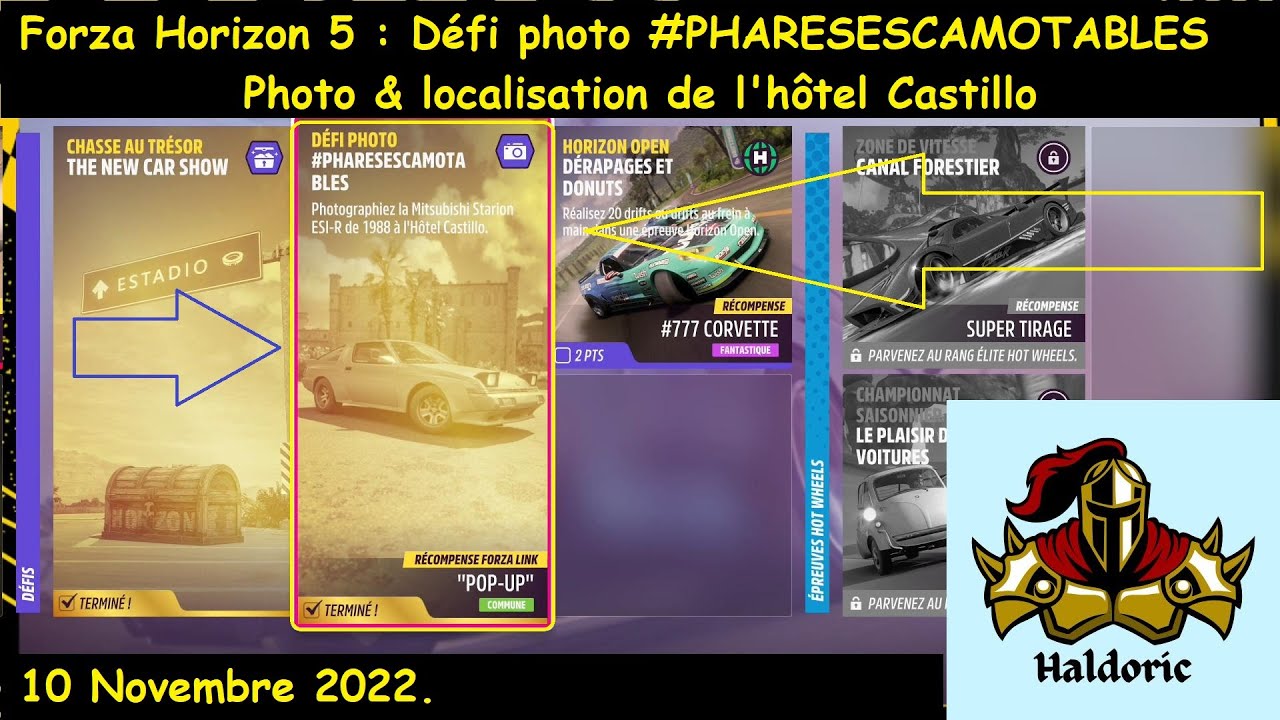 Forza Horizon 5 (FH5) : Défi photo #PHARESESCAMOTABLES Trouver l'hôtel ...