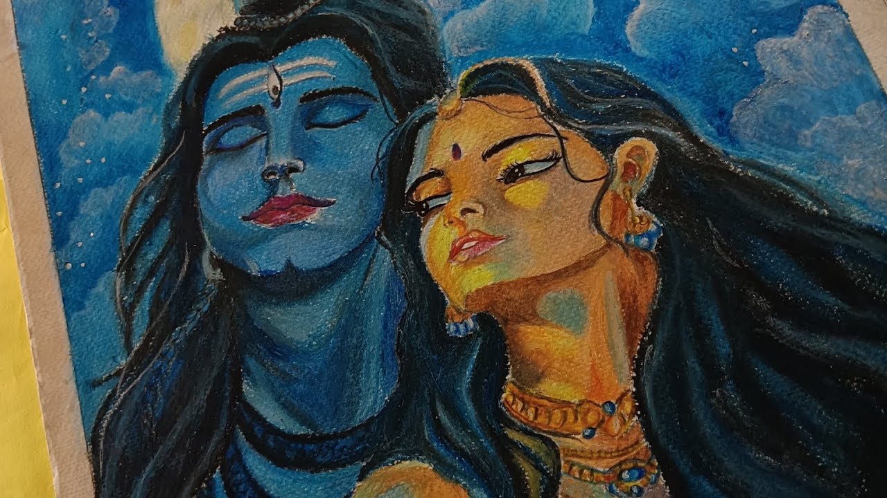 Shiv Parwati Drawing tutorial 2nd part/ Oil Pastel Drawing - YouTube