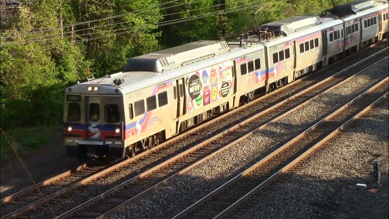 20180511 May 11 2018 SEPTA AEM-7 Silverliner V trains at Fairless Junction CSX Q409 at CP Berry ...