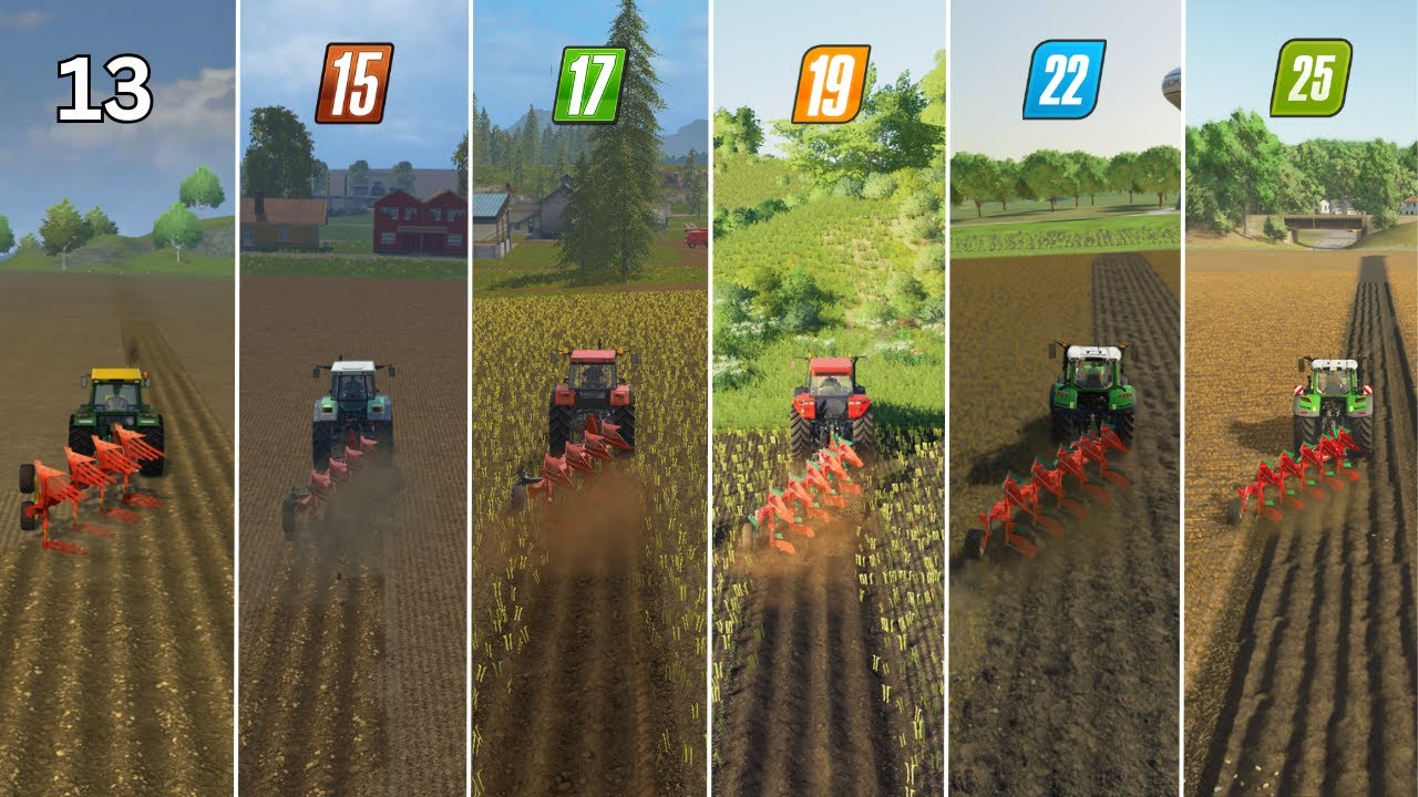 Farming Simulator Evolution: Plowing FS13 vs. FS15 vs. FS17 vs. FS19 vs ...
