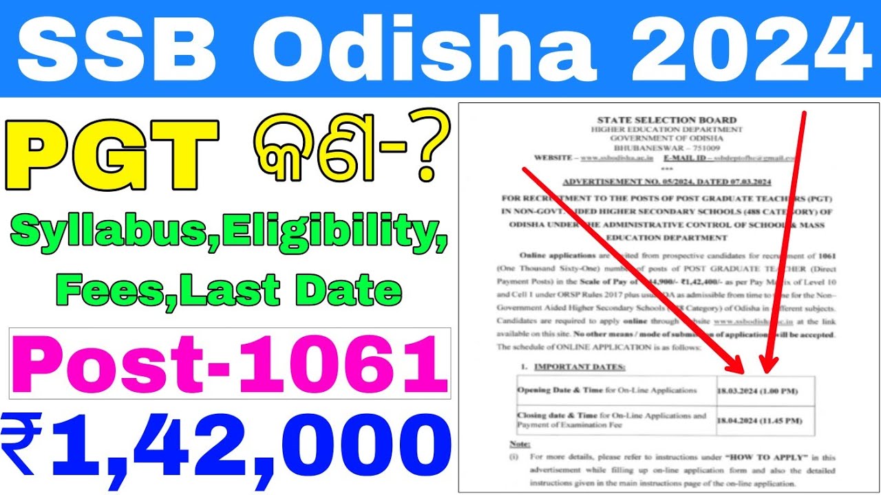 ssb pgt recruitment 2024//1061 post ପାଇଁ ଆବେଦନ କରନ୍ତୁ ପିଜି କରିଥିଲେ/BEd ...