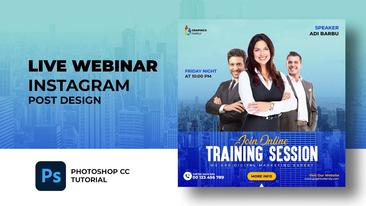 Live Webinar Instagram Post Design Template Tutorial in Adobe Photoshop ...