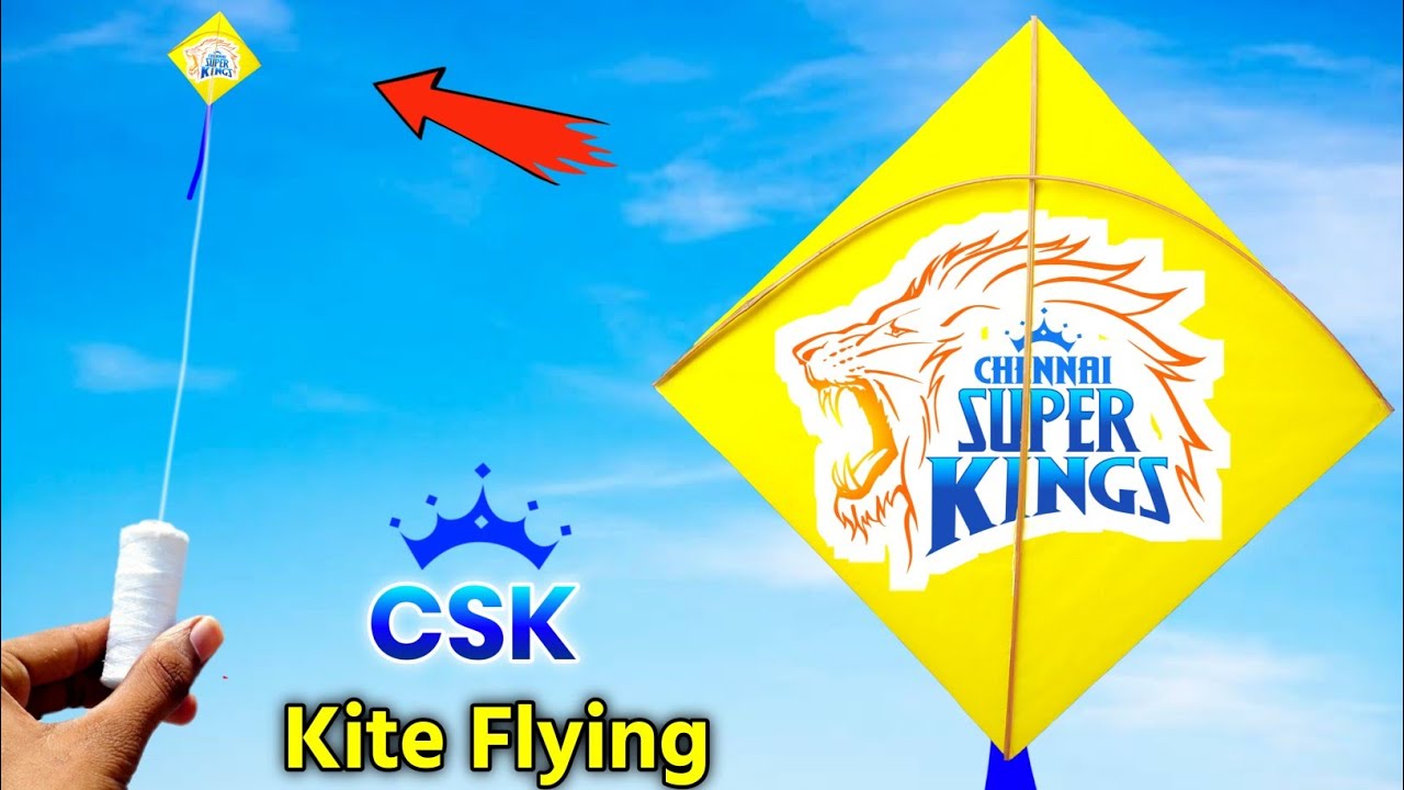 Chennai Super Kings 👑 kite flying , IPL team kite making , how to make ...