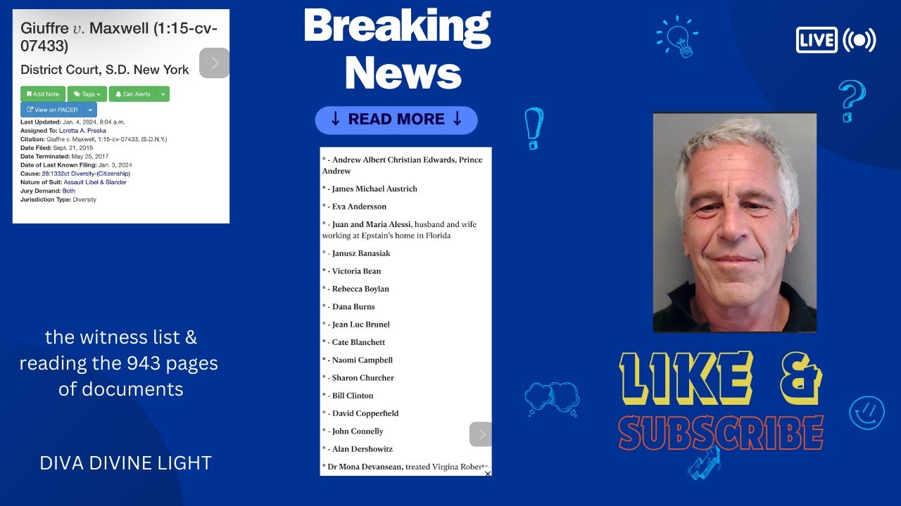GIUFFRE V. MAXWELL (2015) 943 pgs. of sealed documents released / 110 on list of witnesses ...