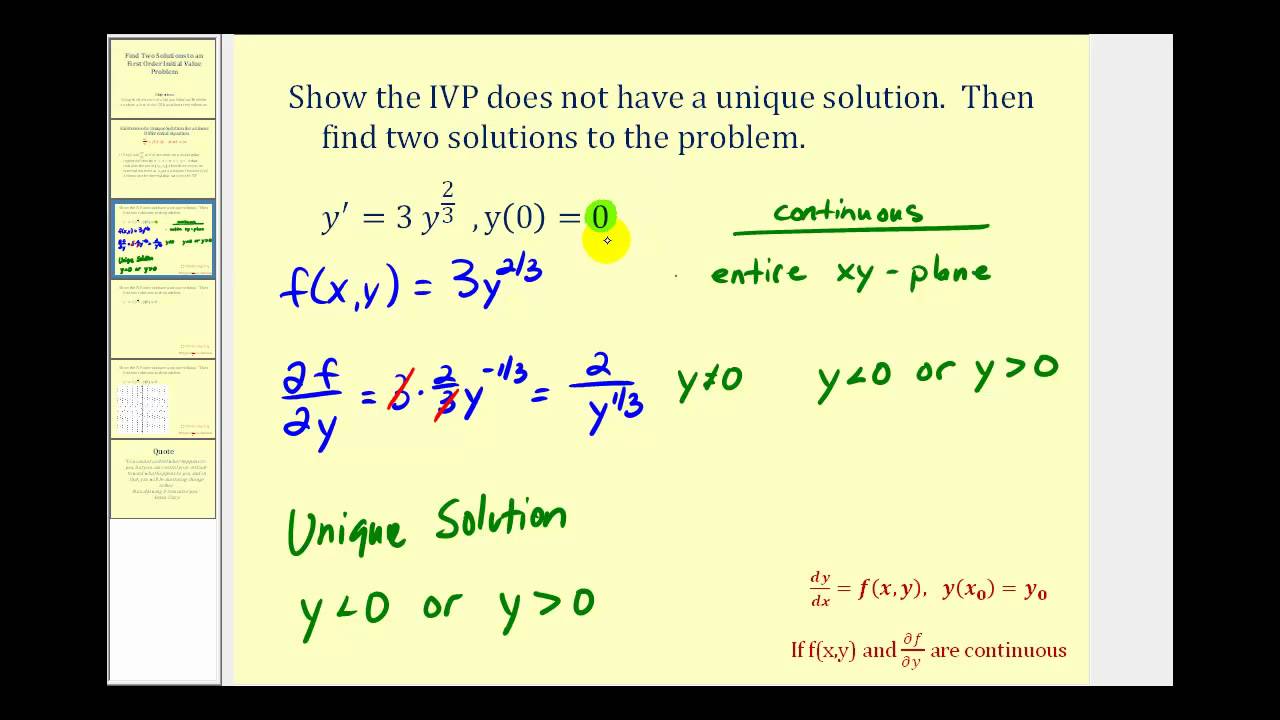 Find Two Solutions To A First Order Initial Value Problem YouTube