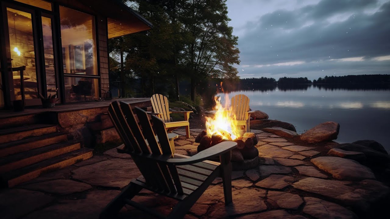 Serene Fire Sounds with River Forest Scene for Relaxation and Deep ...