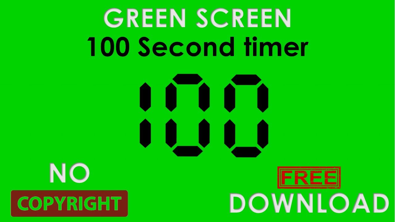 Green Screen 100 second timer I Black I NO COPYRIGHT I NO TEXT I Free ...