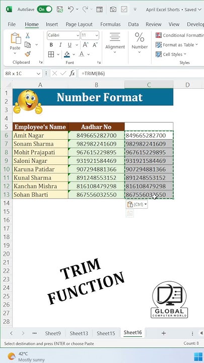 Aadhar Number Format in Excel. #excel #exceltutorial #exceltips #ytviral #exceltipsandtricks # ...
