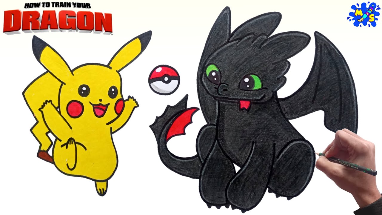Pikachu and Toothless Drawing Together || Easy Step by Step - YouTube