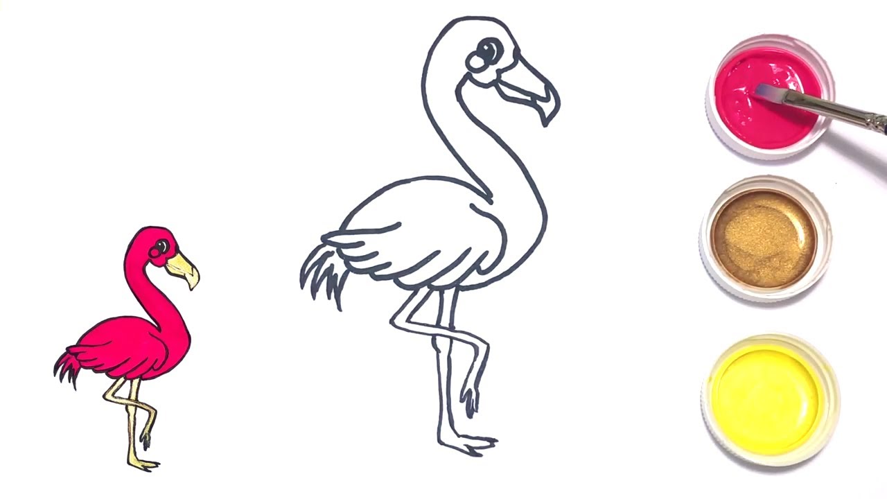 How to draw Pink Flamingos - easy step by step drawing lesson for kids ...
