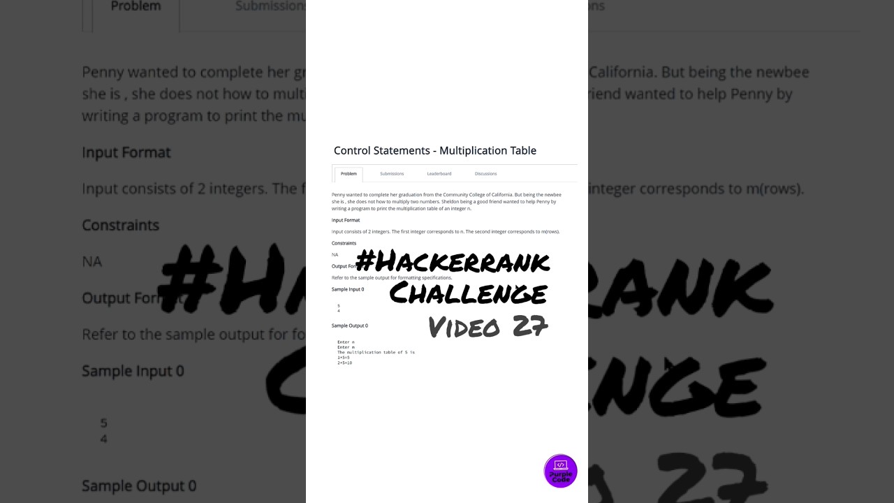 Multiplication Table Hackerrank Challenge Video 27 PurpleCode404 multiplication-table-hackerrank-challenge-video-27-purplecode404
