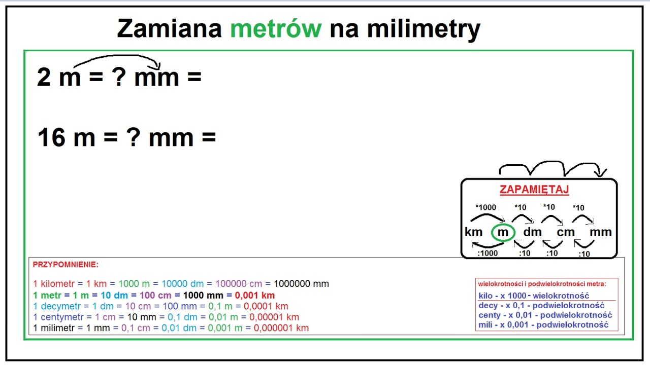  Zamiana Metr w Na Milimetry M Na Mm Zamiana Jednostek D ugo ci