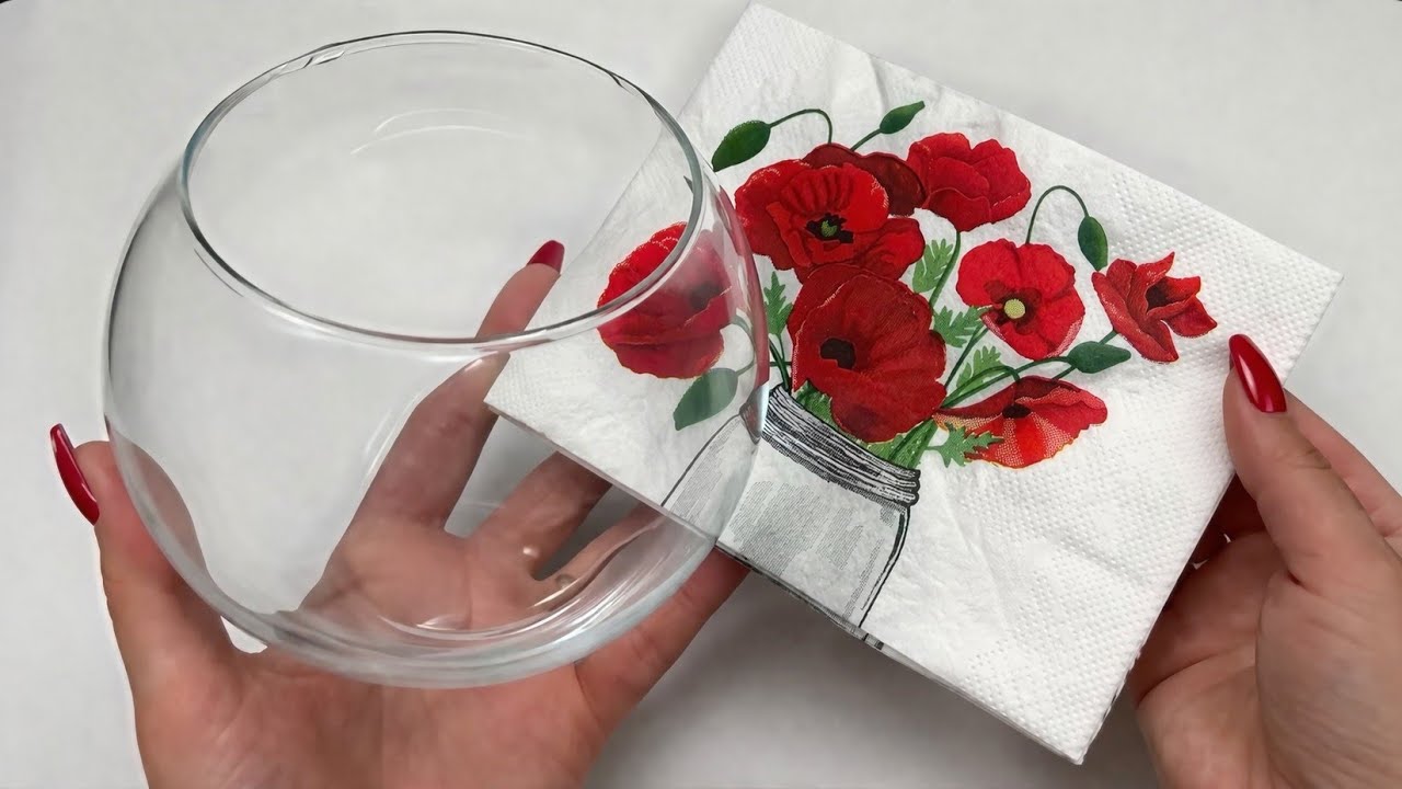LOOK WHAT I DID WITH A GLASS BOWL AND PATTERNED PAPER NAPKINS! ♻️ - YouTube