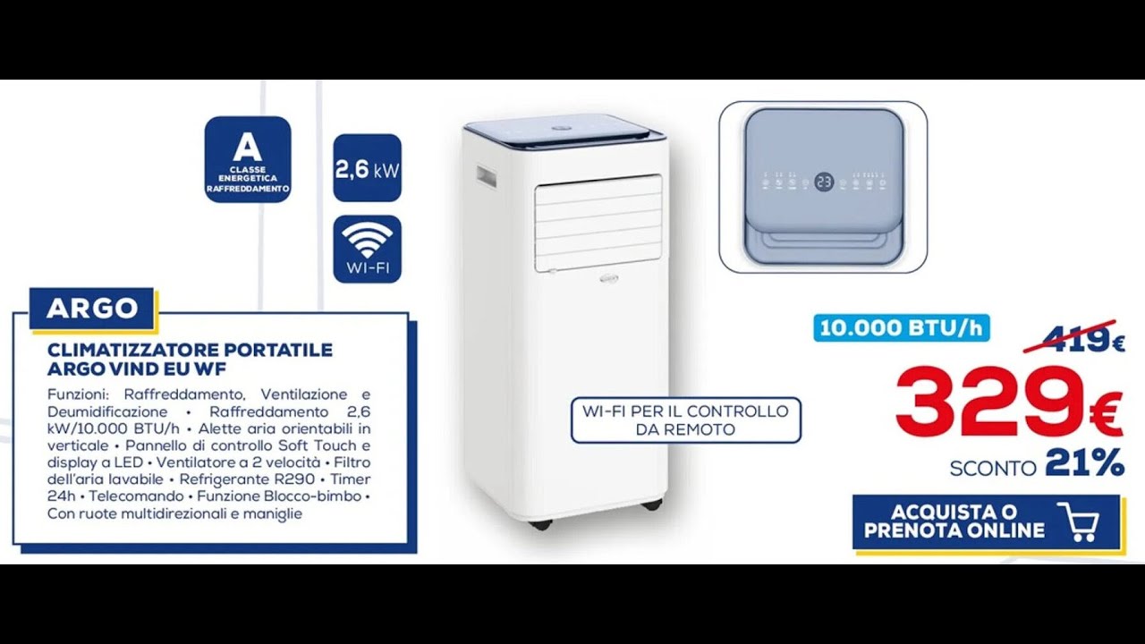 ARGO VIND WF 10.000 BTU Condizionatore monoblocco EU-Bianco - YouTube