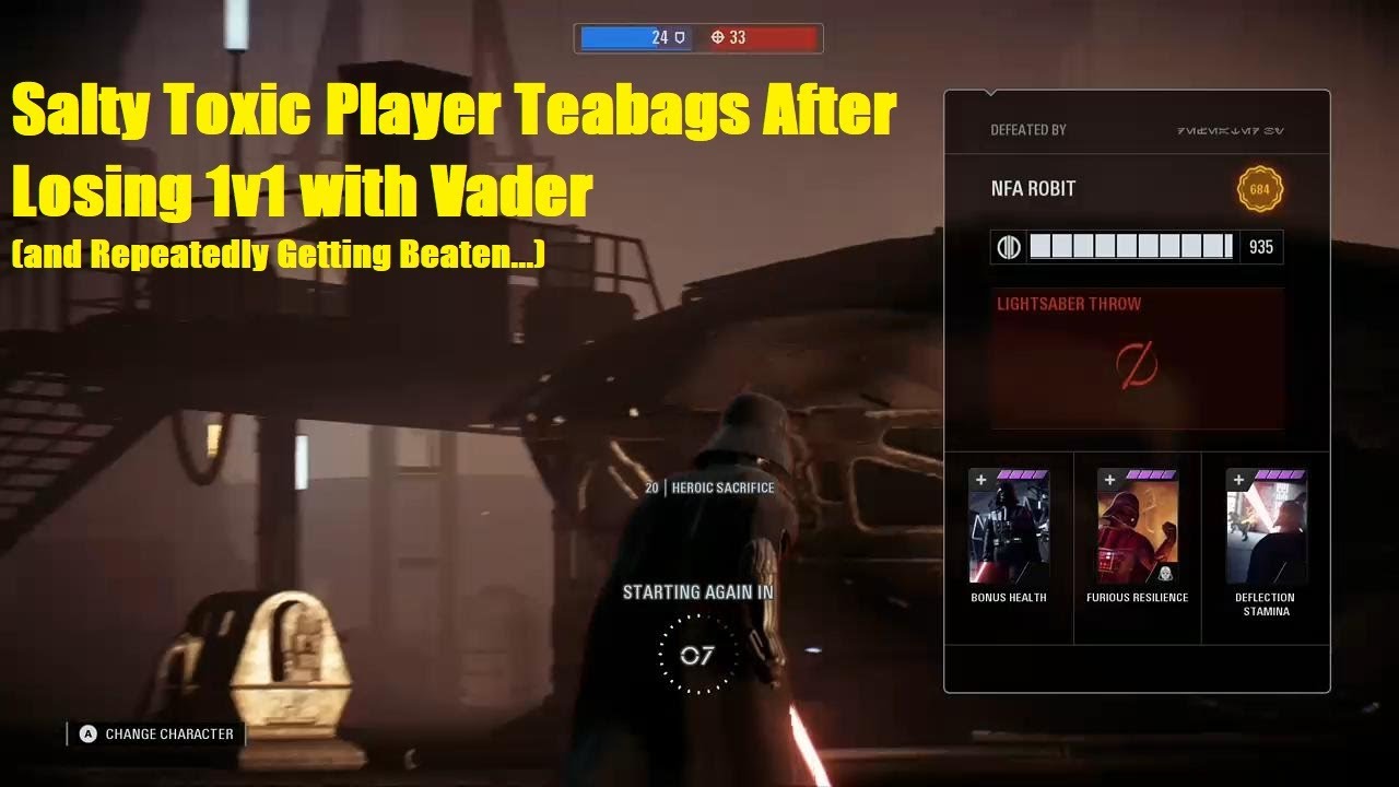 Battlefront II - Salty Toxic Teabags After Losing 1v1 with Vader - YouTube