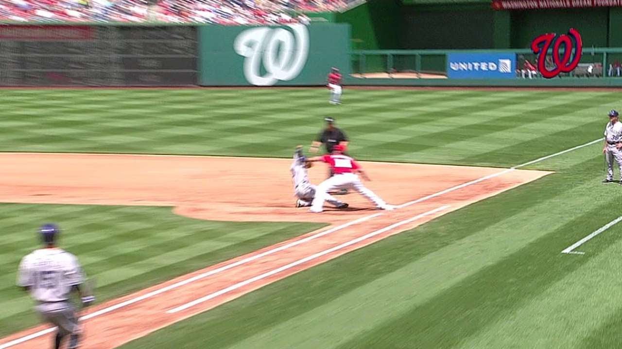 Desmond snares liner, doubles off Rosario - YouTube