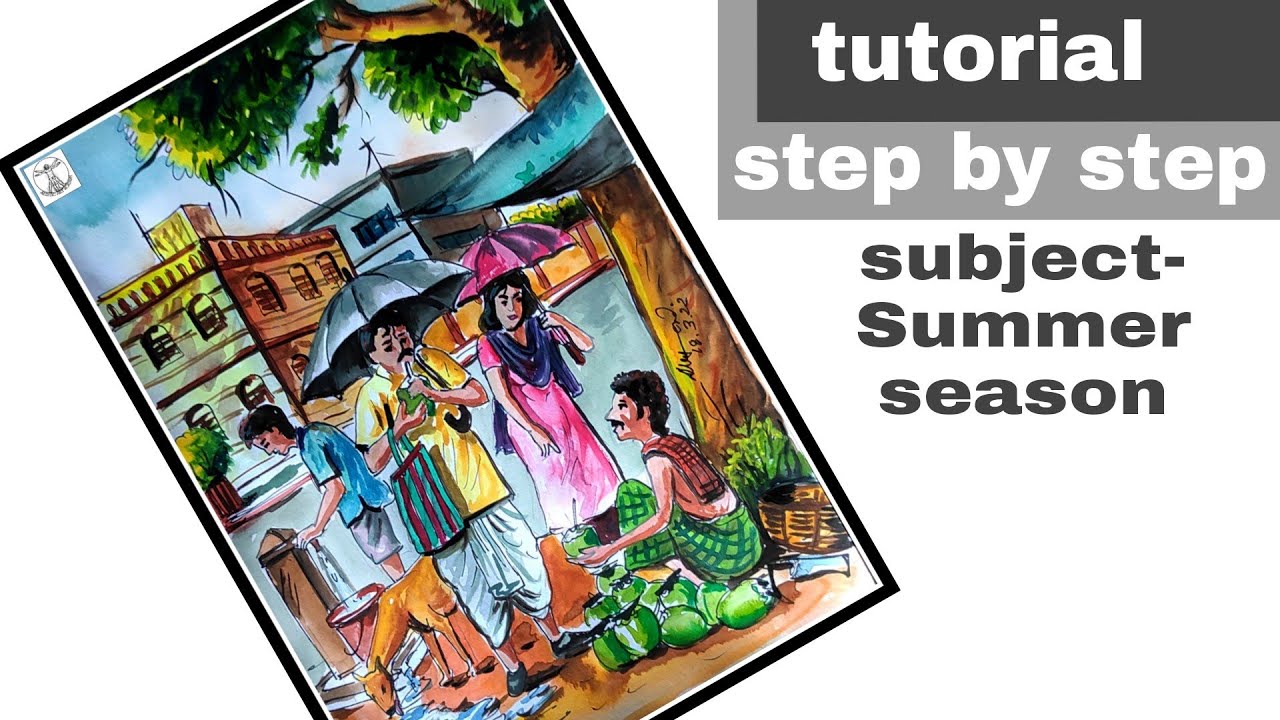 Easy Summer Season Scenery Drawing/How to draw Simple Summer landscape ...