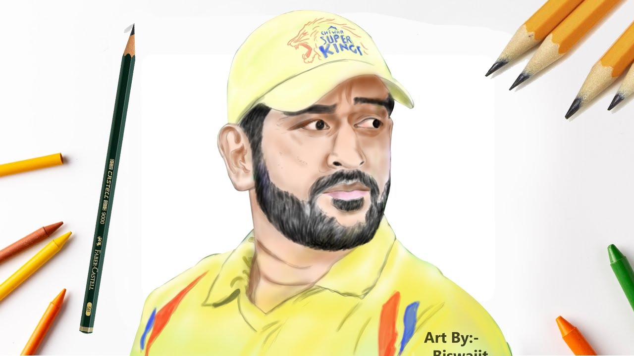 how to draw Ms Dhoni step by step | Ms Dhoni Draw in Photoshop | Ms ...