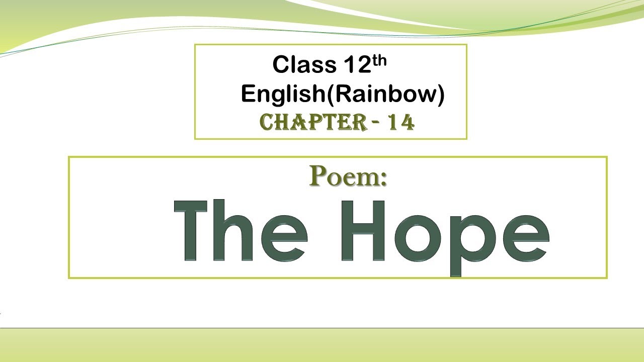 The Hope poem | Class 12 | English | RBSE | Science Academy - YouTube