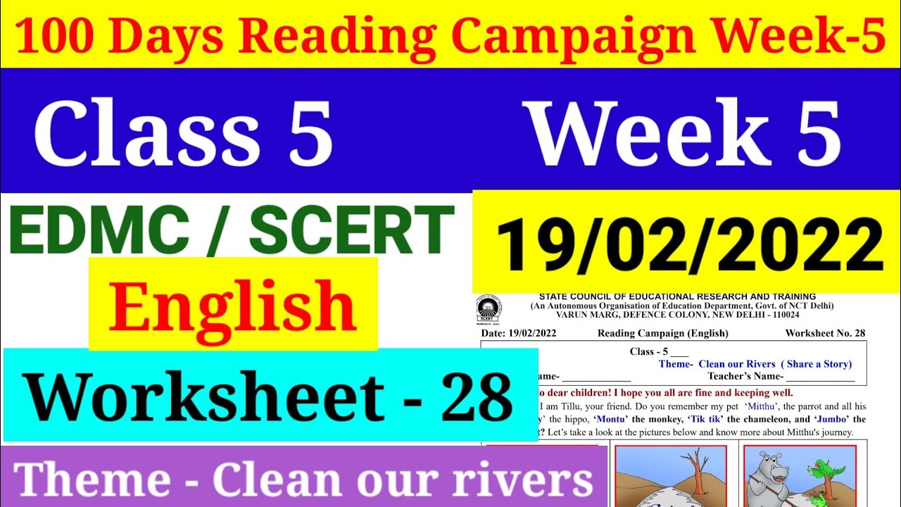 Class 5 EDMC/SCERT Week 5 Worksheet 28 Reading Campaign English Theme ...