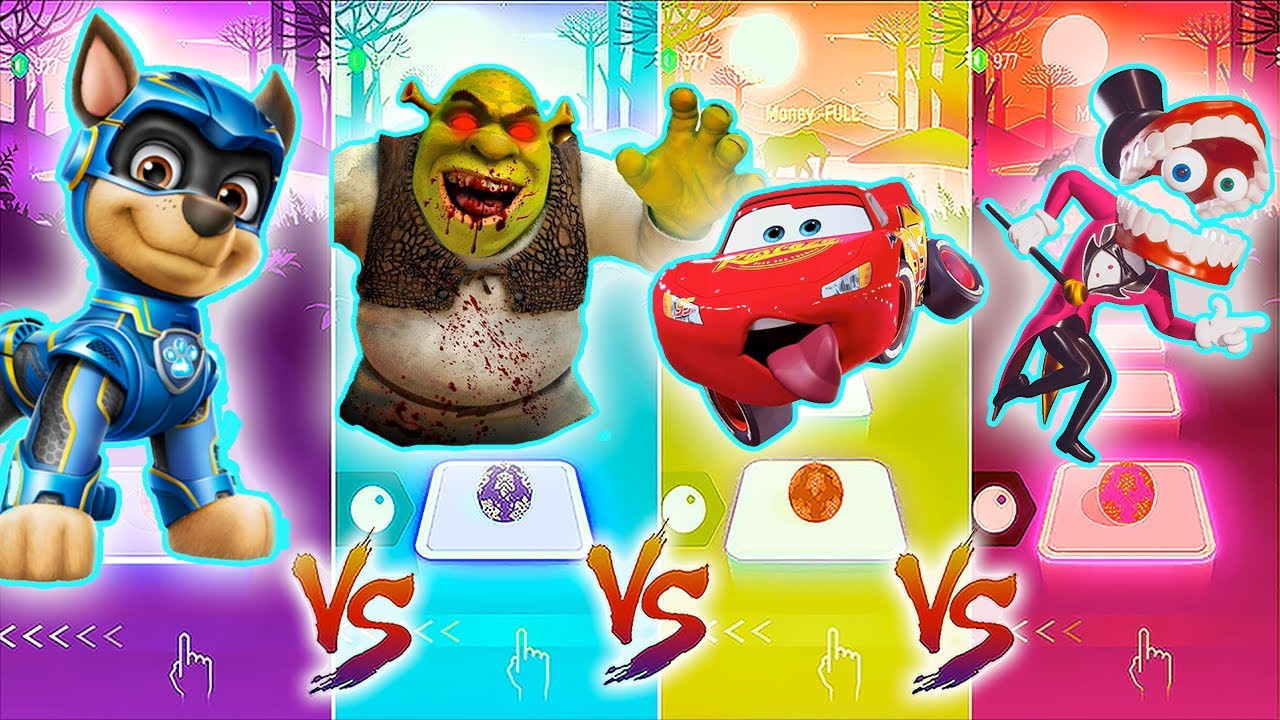 Paw Patrol Mighty Movie Chase vs Shrek Exe vs Lighting McQueen vs ...