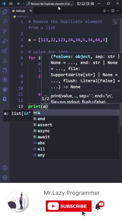 Remove The Duplicate Elements In List Python List Mrlazyprogrammer Python Mr Youtube