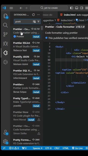 How To Use Prettier Extension In Vs Codeprogramming Javascript Webdesign Html Cssvscode