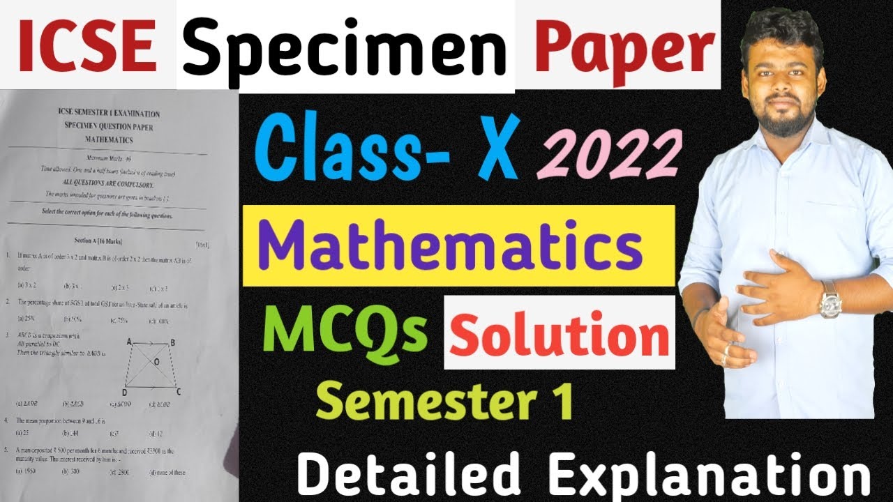 Solution of MCQs Mathematics Specimen Paper 2022 | Icse Class 10 ...