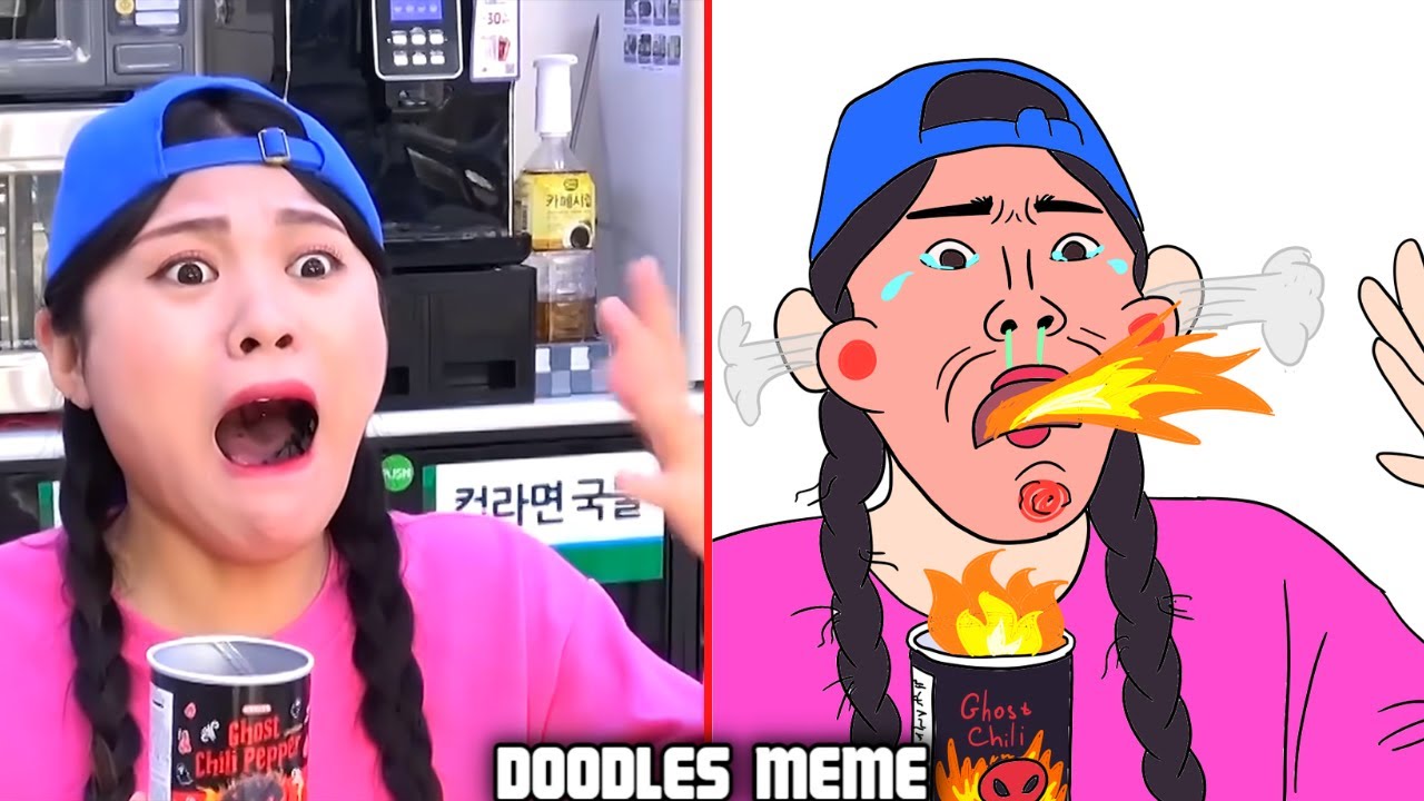 Mukbang Meme: Fire Spicy Noodle Chicken Sausage Mukbang DONA 먹방 불닭볶음면 ...