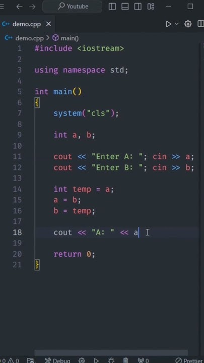 Swap Two Values in C++ #shortvideo #coding #cpp - YouTube